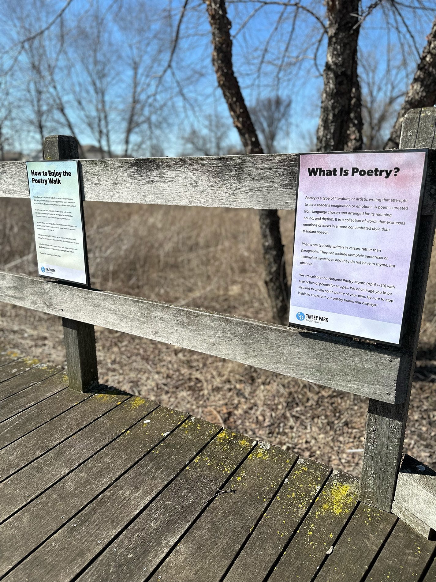 National Poetry Month: Poetry Walk, April 1-30 - Tinley Park Public Library
